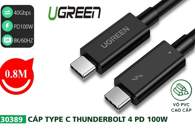 Cáp Ugreen 30389 Thunderbolt 4 USB Type-C 8K 60Hz dài 80cm | Ugreen ...